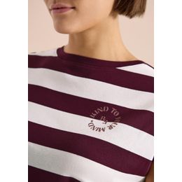 T-Shirt Cecil, Damen, Gr. L (42), sweet grape rot, Jersey, Obermaterial: 100% Baumwolle, gestreift, normal normal, U-Boot-Ausschnitt, angeschnitten, Shirts T-Shirt, Mit Printdetail