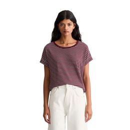 Marc O'Polo T-Shirt MARC O'POLO DENIM "aus weichem Single Jersey", Damen, Gr. L, dunkelrot, Obermaterial: 100% Baumwolle, gestreift, Basic, regular fit, Rundhals, Umschlagbund, Shirts T-Shirt