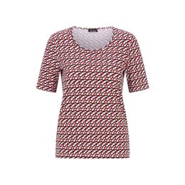 Kurzarmshirt GOLDNER "Viskoseshirt mit spannendem 3D-Print", Damen, Gr. 38, wei&szlig; (wei&szlig;, rot, schwarz, gemustert), Obermaterial: 95% Viskose CV. 5% Elasthan EL., Modisch, Gerade, Shirts, stretchbequemer Viskosejersey