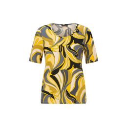 Kurzarmshirt GOLDNER "Kurzgr&ouml;&szlig;e Shirt mit h&uuml;bschem Ornament-Muster", Damen, Gr. 19, gelb (gelb, grau, schwarz, gemustert), Obermaterial: 95% Viskose CV. 5% Elasthan EL., Modisch, Gerade, Shirts, stretchbequemer Viskosejersey