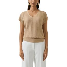 Strickpullover s.Oliver BLACK LABEL, Damen, Gr. S (36), sesame, Strick, Obermaterial: 90% Viskose, 10% metallisierte Fasern, Strukturmuster, relaxed fit normal, V-Ausschnitt, Pullover Strickpullover, mit Struktur Muster