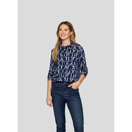 Langarmshirt Rabe, Damen, Gr. 38, pazifik, Web, Obermaterial: 62% Polyester, 34% Viskose, 4% Elasthan, bedruckt, normal h&uuml;ftbedeckend, Rundhals, Shirts Langarmshirt, mit grafischem Muster und gerafftem Kragen mit Kordelzug