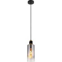Globo LIGHTING H&auml;ngeleuchte "OSBORNE", schwarz matt, 1, &Oslash; 12cm H: 150cm, 1 Stk., Leuchten, H&auml;ngeleuchte Schwarz/Holz, Rauchglas, klar verlaufend, E27, H&auml;ngeleuchte