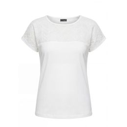 Spitzenshirt GOLDNER "Spitzenshirt aus Jersey und Baumwolle", Damen, Gr. 42, wei&szlig;, Obermaterial: 95% Viskose CV. 5% Elasthan EL., normal, U-Boot-Ausschnitt, elastischer Saum, Shirts, Spitze im Vorderteil