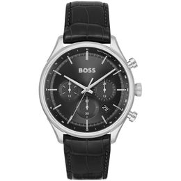 Chronograph BOSS "GREGOR", schwarz, Armbanduhren, Herren, Chronograph, Quarzuhr, Herrenuhr, Armbanduhr, Stoppfunktion, Lederarmband