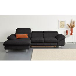 Ecksofa COTTA "Driver L-Form", charcoal, B:268cm H:73cm T:169cm, LEDER BEEFY (ein abgedecktes Spalt-Rindsleder) im Sitz und R&uuml;cken (Korpus in Kunstleder);Luxus-Kunstleder;Kunstleder SOFTLUX;Leder Pampas (echtes Rindsleder), R&uuml;ckseite mit schwarzem Spannstoff bezogen, Sofas, Ecksofa, mit Kopfteilverstellung, wahlweise mit Bettfunktion & Bettkasten