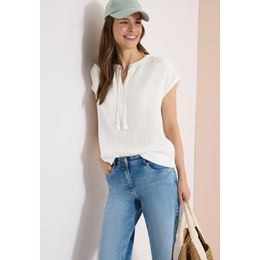 Shirtbluse Cecil, Damen, Gr. XL (44), vanillewei&szlig;, Web, 100% Baumwolle, unifarben, klassisch normal, Rundhals, abgesteppt, Blusen, mit geschlitztem Rundhalsausschnitt