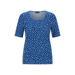 Kurzarmshirt GOLDNER "Kurzgr&ouml;&szlig;e Viskoseshirt mit verspielten Tupfen", Damen, Gr. 19, blau (blau, t&uuml;rkis, gemustert), Obermaterial: 95% Viskose CV. 5% Elasthan EL., Modisch, Gerade, Shirts, stretchbequemer Jersey