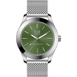 Ice Watch Solaruhr ICE-WATCH "ICE steel - Medium - SOLAR 3H", silber (silberfarben, gr&uuml;n), Armbanduhren, Herren, Armbanduhr, Herrenuhr, Edelstahlarmband, bis 10 bar wasserdicht