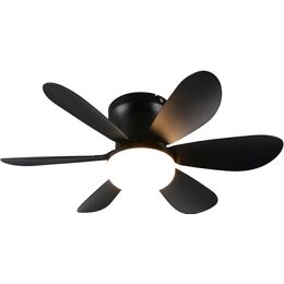 REALITY LEUCHTEN LED Deckenleuchte "LUND mit Ventilator, Deckenventilator mit Licht inkl Fernbedienung", schwarz (schwarz matt), 1, &Oslash; 53cm H: 16cm, 1 Stk., Leuchten, 3 Geschwindigkeiten Timer Vor- & R&uuml;cklauf LED dimmbar CCT Nachtlicht, LED Deckenleuchte