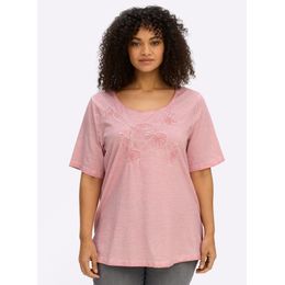 T-Shirt sheego "Halbarmshirt", Damen, Gr. 40/42, rosenquarz, 100% Baumwolle, gebl&uuml;mt, gemustert, unifarben, Rundhals, Shirts T-Shirt