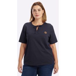 T-Shirt sheego "Halbarmshirt", Damen, Gr. 44/46, tiefblau, 100% Baumwolle, unifarben, Rundhals, Shirts T-Shirt