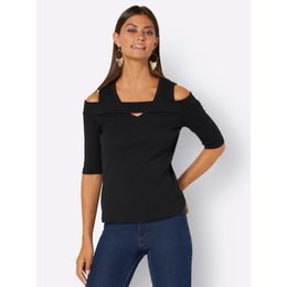 CR&Eacute;ATION L Kurzarmshirt CREATION L "Shirt", Damen, Gr. 36, schwarz, 95% Baumwolle, 5% Elasthan, unifarben, V-Ausschnitt, Shirts