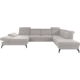 Sit & More Wohnlandschaft SIT & MORE "Brisbane U-Form", beige (creme), B:367cm T:243cm, Soft clean (98% Polyester, 2% Polyamid), Sofas, Zehentrenner, Fu&szlig;h&ouml;he 15 cm, inklusive Sitztiefen-, Armteil- und Kopfteilverstellung