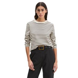 Marc O'Polo Langarmshirt MARC O'POLO "aus Light Interlock-Jersey", Damen, Gr. L, wei&szlig;, Obermaterial: 100% Baumwolle, gestreift, Basic, loose fit, Rundhals, Shirts Langarmshirt