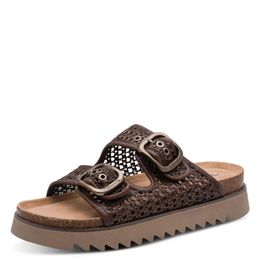 Pantolette Tamaris, Damen, Gr. 39, braun (mokka), Bast, Lederimitat, unifarben, Schuhe Pantolette, Sommerschuh, Schlupfschuh in veganer Verarbeitung
