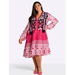 Sommerkleid "Kleid", Damen, Gr. 40, Normalgr&ouml;&szlig;en, hummer, schwarz, bedruckt, 100% Viskose, bedruckt, gemustert, mehrfarbig, knielang, V-Ausschnitt, Kleider Sommerkleid