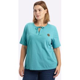 T-Shirt sheego "Halbarmshirt", Damen, Gr. 40/42, ozean, 100% Baumwolle, unifarben, Rundhals, Shirts T-Shirt
