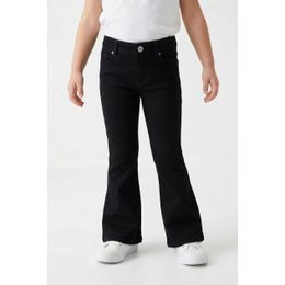 Bootcut-Jeans KIDS Only "KOGROYAL LIFE REG FLARED PIM600 NOOS", M&auml;dchen, Gr. 158, N-Gr, schwarz (schwarz denim), Denim/Jeans, Obermaterial: 69% Baumwolle, 29% Polyester, 2% Elasthan, unifarben, regular fit kn&ouml;chellang, Jeans