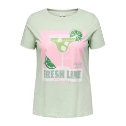 T-Shirt Only CARMAKOMA "CARADDISON LIFE S/S O-NECK REG TEE JRS", Damen, Gr. M, gr&uuml;n print:fresh me, Jersey, Obermaterial: 100% Baumwolle, bedruckt, regular fit normal, Rundhals, Shirts T-Shirt