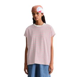 Marc O'Polo T-Shirt MARC O'POLO DENIM "aus Baumwoll-Single-Jersey", Damen, Gr. L, dunkelrot, Obermaterial: 100% Baumwolle, gestreift, Basic, relaxed fit, Rundhals, normaler Saum, Shirts T-Shirt