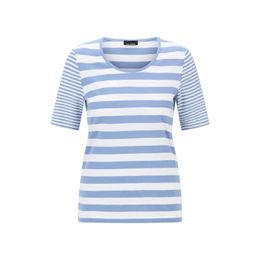 Kurzarmshirt GOLDNER "Streifenshirt aus softer Baumwollmischung", Damen, Gr. 38, blau (blau, wei&szlig;, geringelt), Obermaterial: 50% Baumwolle CO. 50% Modal CMD., Modisch, Gerade, Shirts, stretchbequemer Viskosejersey