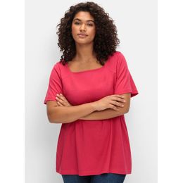 Kurzarmshirt sheego "T-Shirt", Damen, Gr. 44/46, pink (magenta), 50% Baumwolle, 50% Modal, unifarben, eckiger Ausschnitt, Shirts