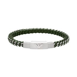 Lederarmband Emporio Armani "Schmuck Geschenk Edelstahl, Leder", edelstahlfarben, gr&uuml;n, Armb&auml;nder, Herren, 20,8cm, Edelstahl Leder, Edelstahl, Leder, Lederarmband