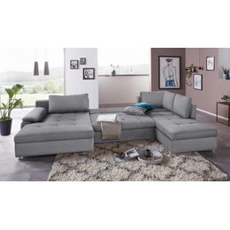 Wohnlandschaft Home Affaire "Labene U-Form", grau, B:346cm H:82cm T:90cm, Struktur fein (95% Polyester, 5% Polyamid);Luxus-Microfaser ALTARA NUBUCK (100% Polyester);Kunstleder SOFTLUX / Struktur (100% Polyester);Struktur (100% Polyester), Sofas, Wohnlandschaft, wahlweise mit Bettfunktion und Bettkasten