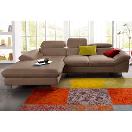 Ecksofa COTTA "Driver L-Form", stein, B:268cm H:73cm T:169cm, LEDER BEEFY (ein abgedecktes Spalt-Rindsleder) im Sitz und R&uuml;cken (Korpus in Kunstleder);Luxus-Kunstleder;Kunstleder SOFTLUX;Leder Pampas (echtes Rindsleder), R&uuml;ckseite mit schwarzem Spannstoff bezogen, Sofas, Ecksofa, mit Kopfteilverstellung, wahlweise mit Bettfunktion & Bettkasten