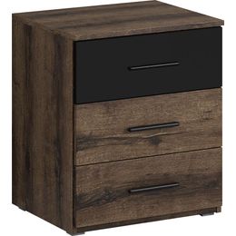 Nachtkommode Home Affaire "Beta Breite 46 cm, moderner Nachtschrank", schwarz (monstery eiche, monastery eiche, schwarz), B:46cm H:55cm T:41cm, Sideboards, Nachttisch, Nachtkonsole mit 3 Schubladen