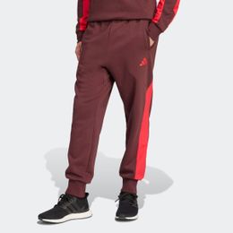Sporthose adidas Sportswear "SEASONAL ESSENTIALS COLORBLOCK", Herren, Gr. L, N-Gr, rot (aurora ruby, normal, gr.), Obermaterial: 55% Baumwolle, 36% Polyester, 9% Viskose, Hosen Sporthose, mit Retro Style, kontrastierendes Design, gummiertes Logo