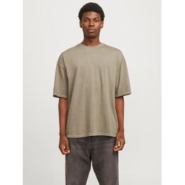 Jack & Jones Rundhalsshirt JACK & JONES "JJECHARGE FADED TEE O-NECK NOOS", Herren, Gr. M, silber (silber sage), Jersey, Obermaterial: 100% Baumwolle, unifarben, oversize taillenbedeckt, Rundhals, gerader Abschluss, Shirts Rundhalsshirt, mit Rundhalsausschnitt