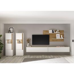 Wohnwand Home Affaire "City/Giron, moderne Anbauwand, Komplettset in vielen Farben verf&uuml;gbar", wei&szlig;, B:440cm H:180cm T:40cm, Holzwerkstoff, Kastenm&ouml;bel-Sets, Wohnwand, enth&auml;lt zwei Vitrinen, zwei H&auml;ngeschr&auml;nke & ein Wandboard