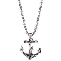Kette mit Anh&auml;nger Kingka "Anker/Segeltau", schwarz (edelstahlfarben, schwarz), Halsketten, Herren, Edelstahl, L: 65