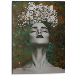 Wandbild Reinders "Aluminium Wandbild Frau mit Blumenkranz Kr&auml;ftig - Sensual", braun (farbe bild(er): braun), B:50cm H:70cm, Aluminium, Bilder