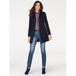 Longblazer Heine "Longblazer", Damen, Gr. 34, blau (marine), 64% Polyester, 34% Viskose, 2% Elasthan, Futter:100% Polyester, Blazer Longblazer