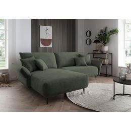 Ecksofa Home Affaire "Lazio modern und bequem, schmale Armlehnen, tolle Detailverarbeitung", gr&uuml;n (silber, zierkissen silber), B:255cm H:94cm T:178cm, 93% Polyester, 7% Polyamid, Sofas, Ecksofa, zwei verschiedene Fu&szlig;farben w&auml;hlbar