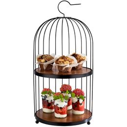 Etagere APS "Birdcage", braun (schwarz, holzfarben), H:54cm &Oslash;:26cm, Massivholz, Servierplatten, Etagere, Metall