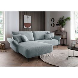 Ecksofa Home Affaire "Lazio modern und bequem, schmale Armlehnen, tolle Detailverarbeitung", blau (silber, zierkissen silber), B:255cm H:94cm T:178cm, 93% Polyester, 7% Polyamid, Sofas, Ecksofa, zwei verschiedene Fu&szlig;farben w&auml;hlbar