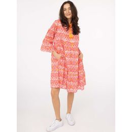 Sommerkleid Zwillingsherz "Joyful", Damen, Gr. L/XL (L/XL), N-Gr, pink, Obermaterial: 100% Baumwolle, bequem kniefrei, V-Ausschnitt, Kleider Sommerkleid, mit Tasseln, Trompeten &Auml;rmeln und Eingriffstaschen