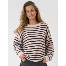 Strickpullover TEESHOPPEN "TEESHOPPEN Sweater Sienna Knit", Damen, Gr. onesize, braun, light pink, Obermaterial: 64% Polyester, 12% Wolle, 12% Polyamide (Nylon), 10% Polyacryl, 2% Elasthan, Pullover Strickpullover