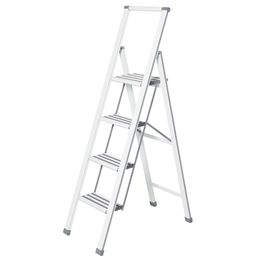 Trittleiter Wenko "Modell Alu-Design", grau (wei&szlig;, grau), B:44cm H:153cm L:5,5cm, Aluminium, Kunststoff, Leitern, Klapptritt Leiter, rutschsichere XXL-Stufen, klappbar, bis 150 kg