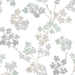 Vliestapete Art for the home "Blumen", grau, B:0,52m L:10m, Vlies, Tapeten, Gr&uuml;n/Grau - 10m x 52cm