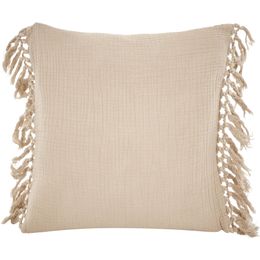 Dekokissen "Hevin" Gr. 1, beige (beige, unifarben), B:40cm L:40cm, Obermaterial: 100% Baumwolle, LeGer Home by Lena Gercke, Dekokissen_Sitzkissen_Kissenh&uuml;llen, Musselin Optik, 2-er Set, ohne F&uuml;llung, mit Fransen