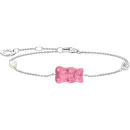 Armband Thomas Sabo "Thomas Sabo x HARIBO Schmuck: Armband mit Goldb&auml;r" Gr. 19, wei&szlig; (silberfarben, pink, wei&szlig;, pink, wei&szlig;), Armb&auml;nder, Damen, 19, Perlen Silber 925 (recycelt), Perlen, Silber 925 (recycelt), Armband, mit Kristallglas, Zirkonia (synth.) - mit S&uuml;&szlig;wasserzuchtperle