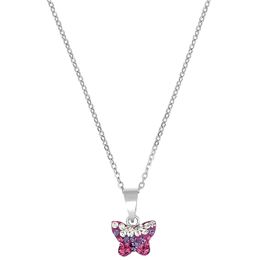 Kette mit Anh&auml;nger Amor "Little Butterfly", bunt (silberfarben, kristallwei&szlig;, rosa, lila), Halsketten, M&auml;dchen, Silber 925 (Sterlingsilber), L: 38, mit Zirkonia (synth.)