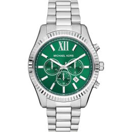 Chronograph Michael Kors "LEXINGTON", silber (silberfarben, gr&uuml;n), Armbanduhren, Herren, Chronograph, Quarzuhr, Armbanduhr, Herrenuhr, Stoppfunktion, Edelstahlarmband