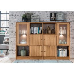 Regal Home Affaire "Ecko", beige (naturfarben), B:181cm H:125cm T:34cm, Massivholz, Regale, Regal, aus massiver Wildeiche, Breite 181 cm, inkl. Beleuchtung