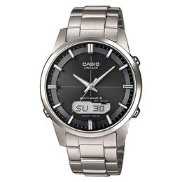 Funkchronograph CASIO FUNK, silber (silberfarben, schwarz, silberfarben), Armbanduhren, Herren, Solaruhr, Armbanduhr, Herrenuhr, Funkuhr, Titanarmband, Saphirglas